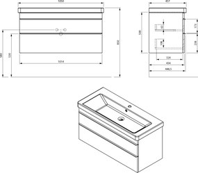 Sapho SITIA umyvadlová skříňka 101,4 x 43,2 x 43,4 cm 2x zásuvka dub alabma SI105-2222
