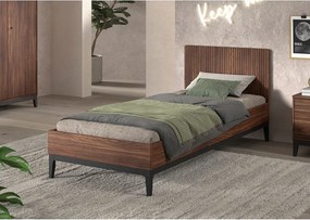 Jednolůžková postel z dřevotřísky v dekoru ořechu bez roštu 90x200 cm v tmavě přírodní barvě Ilyas – Vipack