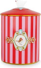 Pip Studio Love Birds Strispes dóza 1,3 l - červeno-růžová (Dóza s motivem ptáčků v červeno-růžové barvě)