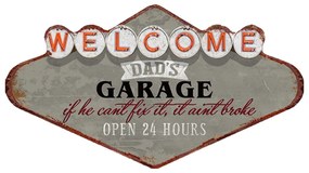Kovová nástěnná cedule Welcome Daďs Garage - 49*1*27 cm