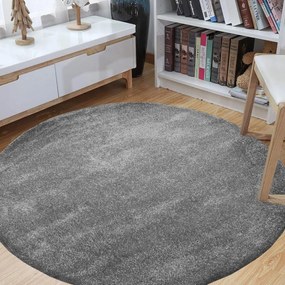 Šedý kulatý koberec s dlouhým vlasem 200X200