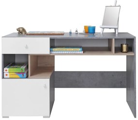 Psací stůl Omega - bílá/dub/beton
