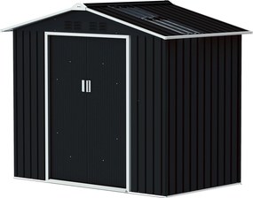 Zahradní shed Outsunny 2,42m² s posílenou základnou bez podlahy 213x130x185 cm s posuvnými dveřmi a střešním oknem 4 okna pro skladování nářadí Tmavě…