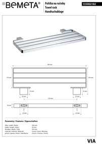 Bemeta Design VIA: Držák ručníků, 370 mm -