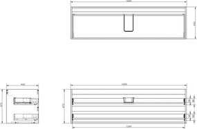 Mexen Rivel koupelnová skříňka pod umyvadlo 160 cm s deskou, 2 zásuvky, rýhovaná, bílá mat - 91A20-16047-2-BFFC01