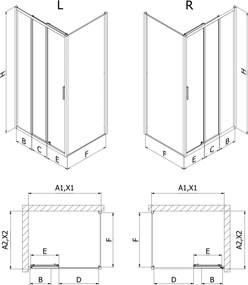 Mexen Exo, posuvná sprchová kabina, dveře 95 cm + boční stěna 75 cm, transparentní sklo, černá, 8153-095-075-70-00