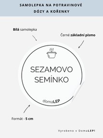 SEZAMOVO SEMÍNKO – bílá samolepka na dózu, základní písmo, 5 cm | DomaLEP