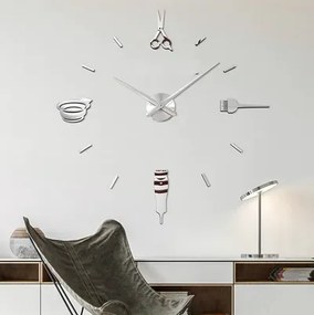 Nástěnné 3D hodiny - motiv kadeřnictví Varianta: stříbrná, Velikost: 94 cm