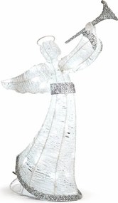 3D LED svítící anděl venkovní s trubkou 50 cm, ledově bílý s FLASH, na baterie 3× AA, 40 LED, IP44