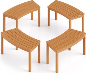 Costway Sada 4 dřevěných zahradních laviček bez opěradla, lavička, zakřivená