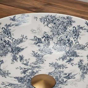 Rea Juliana, umyvadlo na desku 400x400x115 mm, bílá-modrá se vzorem, REA-U3608