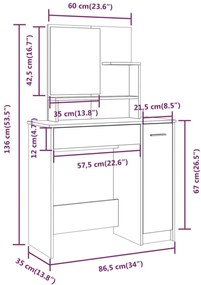 vidaXL Toaletní stolek se zrcadlem bílý 86,5x35x136 cm