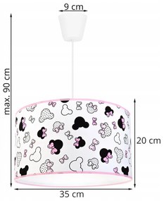 Dětské závěsné svítidlo Minnie, 1x textilní stínítko se vzorem, (fi 35cm)