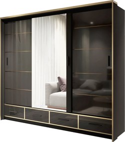 ARK Šatní skříň SABRINA, Černá + LED osvětlení 253 cm