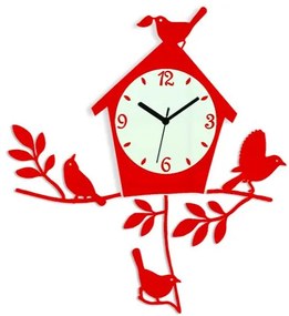 Nástěnné hodiny Birds červené
