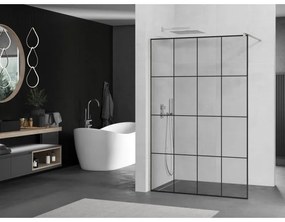 Mexen Kioto, sprchová zástěna Walk-In 160 x 200 cm, 8mm čiré sklo černý vzor, ​​broušená ocel profil, 800-160-101-97-77