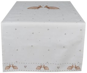 Bílý bavlněný běhoun se vzorem králíčků Bunnies in Love – 50x140 cm