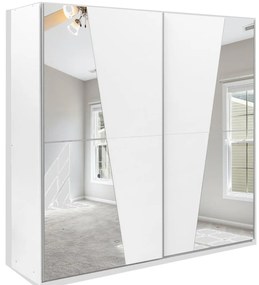 Stolar šatní skříň Eze 240/215/65 posuvné dveře,zrcadlo bílá mat