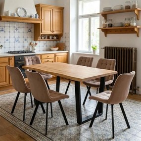 Vikio Jídelní set pro 6 osob 160x90 cm dub noha U béžová židle VJS156-6BE-S