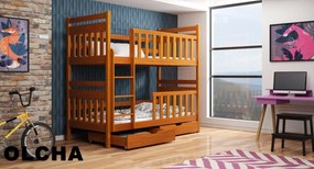 Dřevěná patrová postel Monika 80x200 cm s úložným prostorem - olše