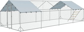 PawHut Kuřecí výběh z oceli, 3 x 8 x 1,95 m, kuřecí kurník s UV-odolným krytem, krmnými dvířky, zavěšeným krmítkem, bidlem, kuřecí ohrada pro 24-30 ku
