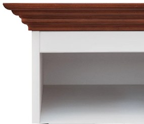 Massive home | Belluno Elegante velký bílý televizní stolek z masivu s ořechovou deskou