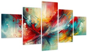 Obraz - Abstrakce s červenou (125x70 cm)