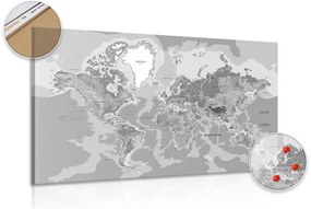 Obraz na korku klasická mapa světa v černobílém provedení