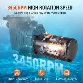 0,75 kW motor bazénového čerpadla 115/230 V 9,8/4,9 A 56J 3450RPM 90μF/250 V