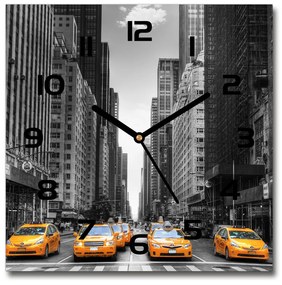 Wallmuralia Skleněné hodiny čtverec Taxi New York 30x30 cm