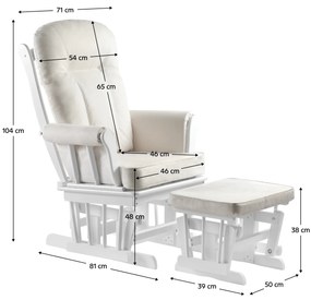 Kondela Houpací křeslo s podnožkou, bílá/krémová, SAFORD