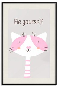 Plakát Buď sám sebou - růžový veselý kocour a motivující motto pro děti