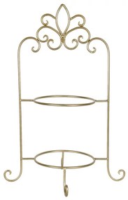 Zlatý kovový ozdobný stojan na talíře dvoupatrový – 38x30x57 cm