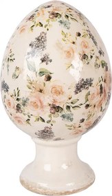 Béžové keramické vajíčko na podstavci s růžemi Rosina XL - Ø 17*28 cm