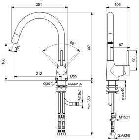 Ideal Standard Nora - Kuchyňská baterie s vytahovací sprchou, Chrom, B9330AA