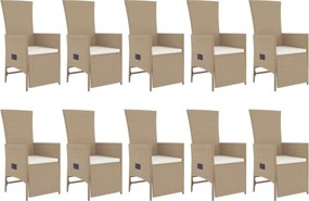 11dílný zahradní jídelní set s poduškami béžový polyratan 3157581