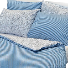 Stanex Luxusní povlečení kvítek-pruh modrý 100% Bavlna 140x200/70x90 cm