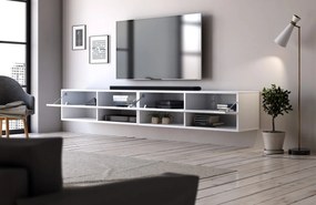 Závěsný TV stolek DERBY 280 cm bílý mat/bílý lesk