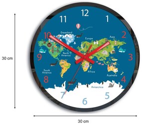 Dětské nástěnné hodiny Mirro Mapa světa 30 cm vícebarevné