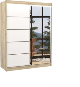 ADRK Furniture Posuvná skříň se zrcadlem a LED osvětlením LIMBO 150 SW-LIM-S+W-150+L-V211