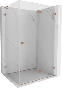 Mexen Lunar-F L, pravý sklopný sprchový kout 95 x 90 cm, 8mm čiré sklo, profil měděná matná, 836L-095-090-65-00-P