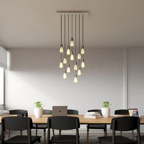 creative cables Závěsná lampa se 14 světly, s obdélníkovým XXL baldachýnem Rose-one, textilním kabelem a kovovými komponenty Barva: Matný bílý dibond