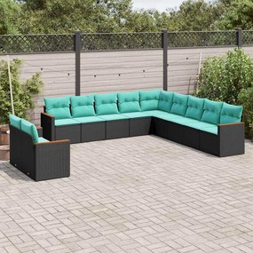11dílná zahradní sedací souprava s polštáři černá polyratan 3226127