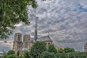DIMEX | Samolepicí vliesová fototapeta na zeď Katedrála v Paříži MA-5-1046 | 375 x 250 cm | zelená, modrá, šedá