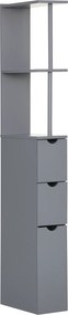 HOMCOM Moderní sloupcový koupelnový kabinet s 2 policemi, 2 zásuvkami a 1 bezpečnostním dvířkami 15x33x136,5 cm Šedý