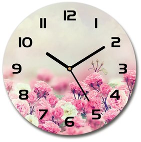 Wallmuralia Skleněné hodiny kulaté Květiny divoké růže fi 30 cm