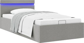 Rám postele úložný prostor LED světle šedý textil 100 x 200 cm 285607