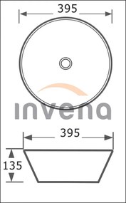Invena Tinos, keramické umyvadlo na desku 39,5x39,5x13,5 cm, černá-bílá, INV-CE-43-041-C