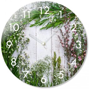 Kulaté skleněné hodiny 30 cm s bylinkami