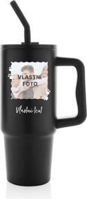 Personalizovaná nerezová termoska s barevným víčkem s fotkou mazlíčka a textem